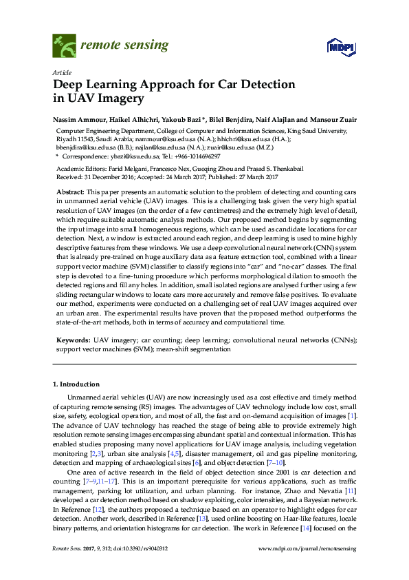 Pdf Deep Learning Approach For Car Detection In Uav Imagery
