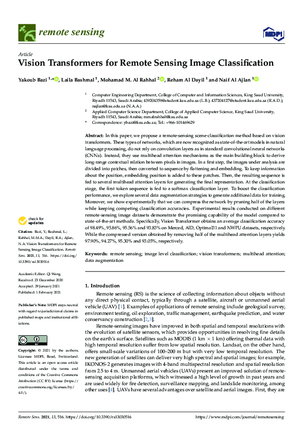 Pdf Vision Transformers For Remote Sensing Image Classification