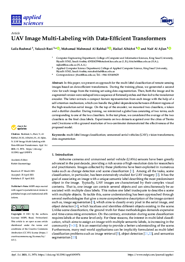 (PDF) UAV Image Multi-Labeling with Data-Efficient Transformers