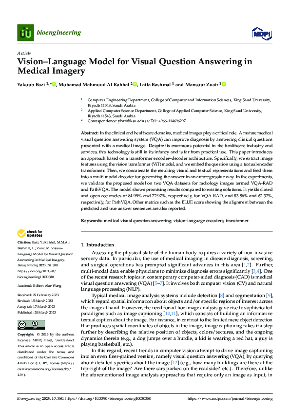 (PDF) Vision–Language Model for Visual Question Answering in Medical ...