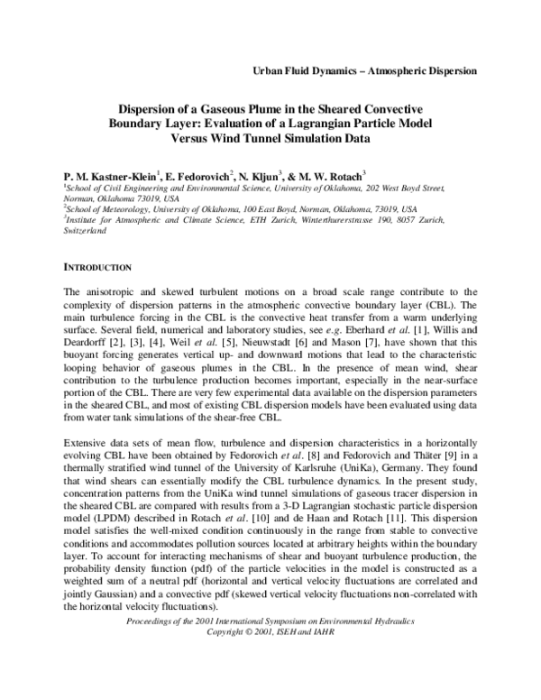 Pdf Dispersion Of Gaseous Plume In The Sheared Convective Boundary Layer Evaluation Of A