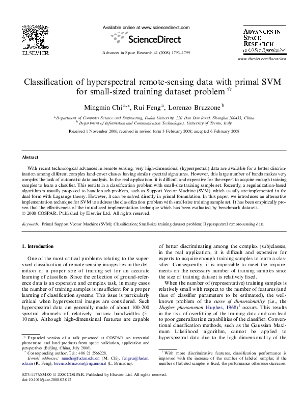 (PDF) Classification of hyperspectral remote-sensing data with primal ...