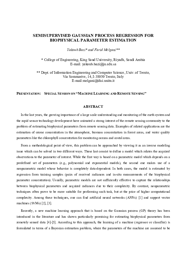 (PDF) Semisupervised Gaussian process regression for biophysical ...
