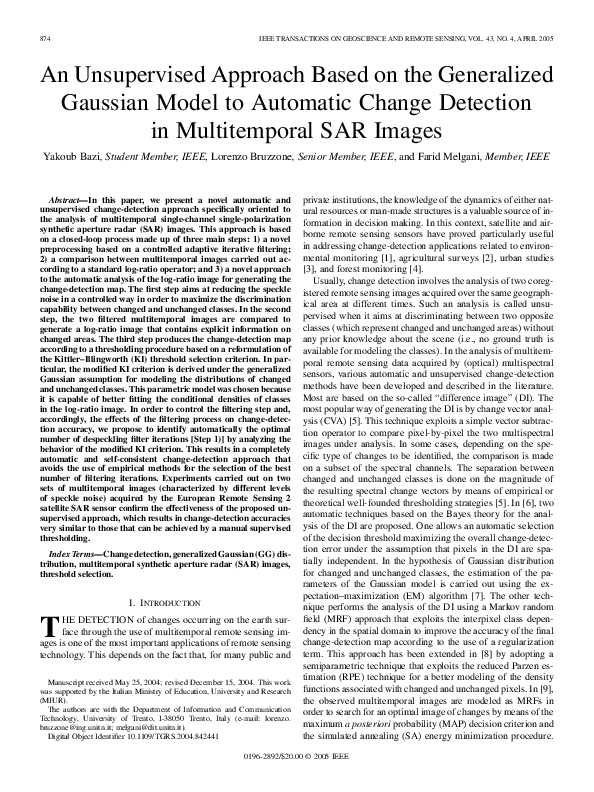 (PDF) An unsupervised approach based on the generalized Gaussian model to automatic change ...