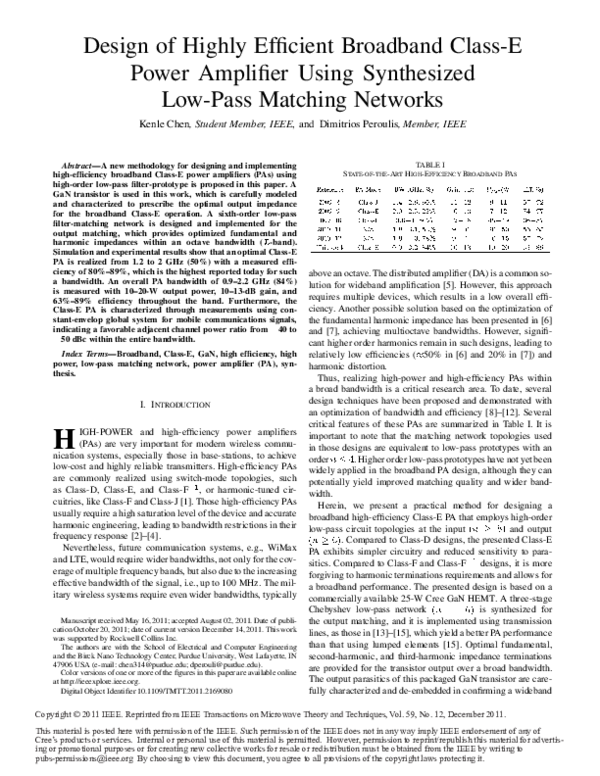(PDF) Design of Highly Efficient Broadband Class-E Power Amplifier Using Synthesized Low-Pass ...
