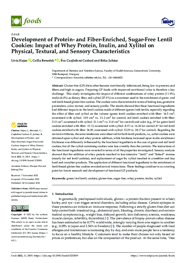 (PDF) Development of Protein- and Fiber-Enriched, Sugar-Free Lentil ...
