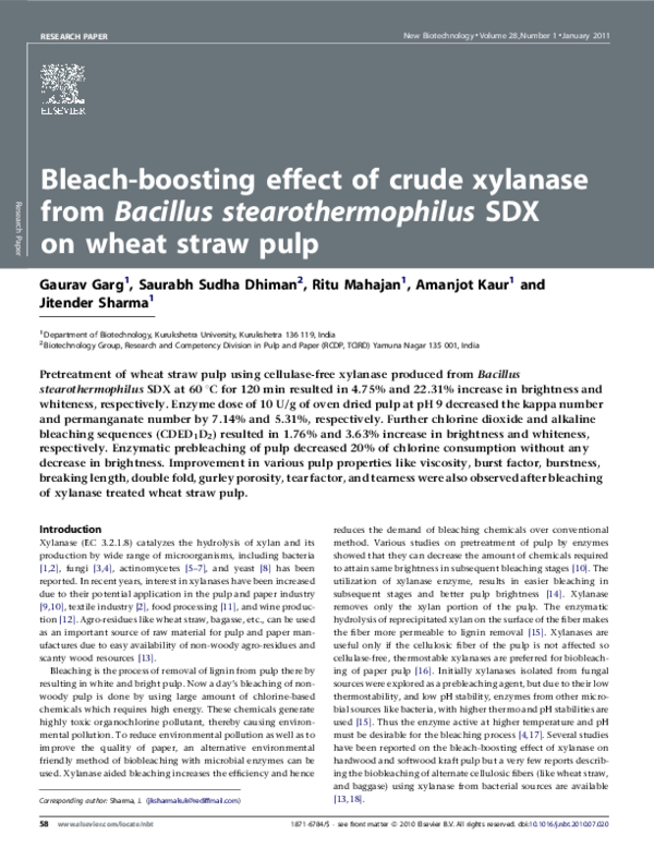 (PDF) Bleach-boosting effect of crude xylanase from Bacillus ...