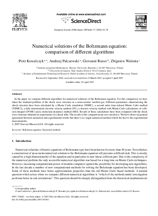 Pdf Numerical Solutions Of The Boltzmann Equation Comparison Of Different Algorithms