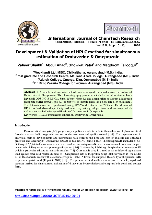Pdf Development And Validation Of Hplc Method For Simultaneous Estimation Of Drotaverine