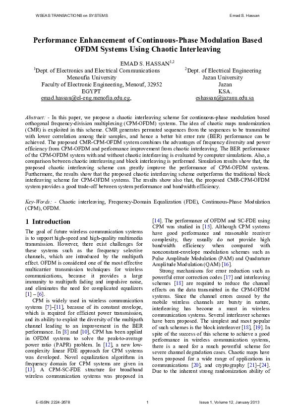 (PDF) Performance Enhancement of Continuous-Phase Modulation Based OFDM Systems Using Chaotic ...