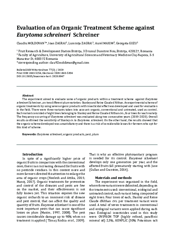 (PDF) Evaluation of an Organic Treatment Scheme against Eurytoma ...