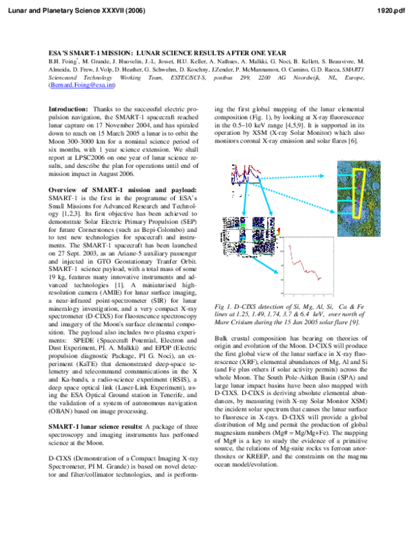 (PDF) ESA's SMART1 Mission: Lunar Science Results After One Year