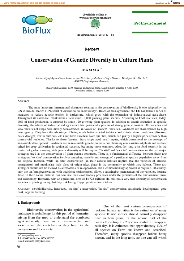 (PDF) Conservation of Genetic Diversity in Culture Plants