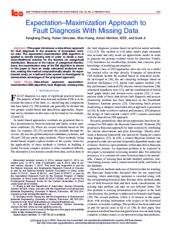 (PDF) Expectation–Maximization Approach to Fault Diagnosis With Missing Data