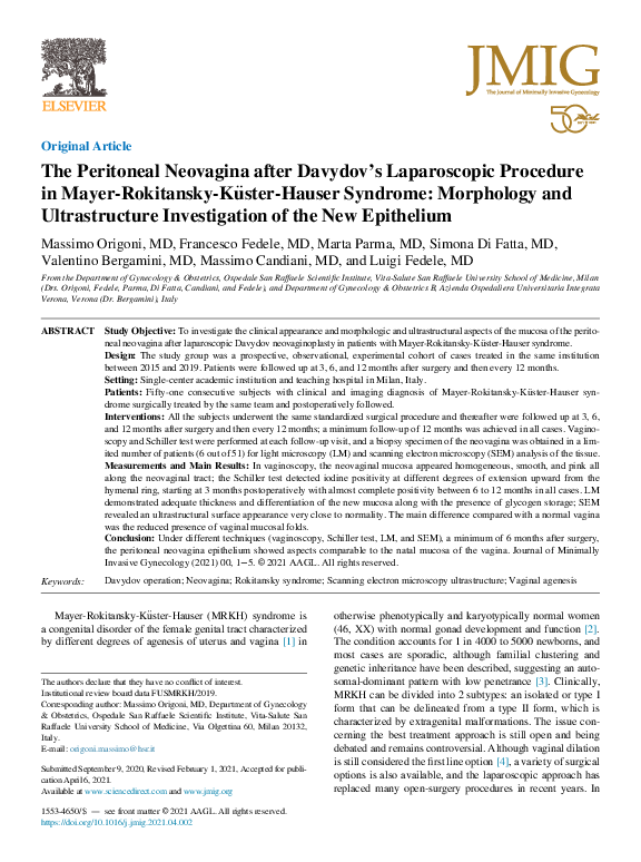 (PDF) The Peritoneal Neovagina after Davydov's Laparoscopic Procedure ...
