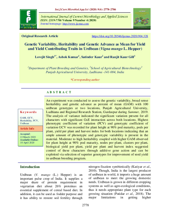 (PDF) Genetic Variability, Heritability and Genetic Advance as Mean for ...