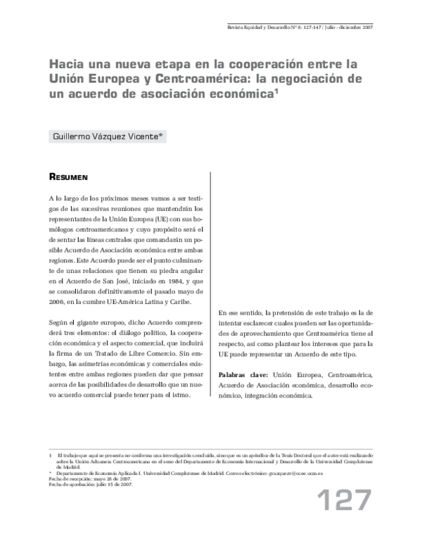 (PDF) Hacia una nueva etapa en la cooperación entre la Unión Europea y Centroamérica: la ...