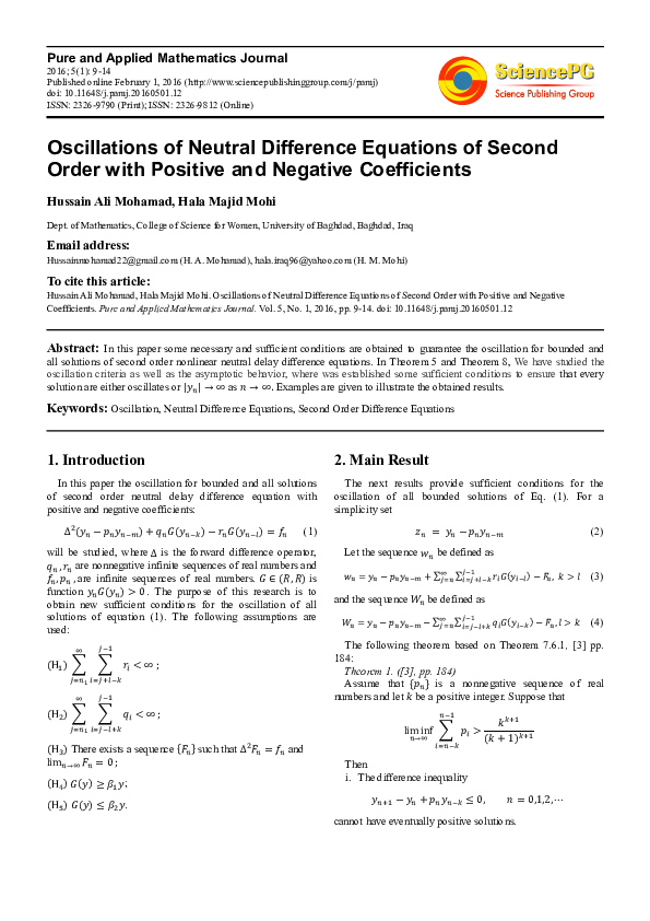 (PDF) Oscillations of Neutral Difference Equations of Second Order with Positive and Negative ...