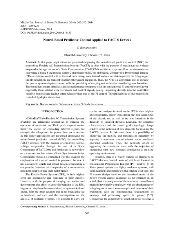(PDF) Neural-based Predictive Control Applied to FACTS Devices