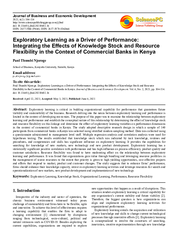 (PDF) Exploratory Learning and Performance in Kenya