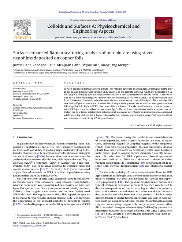 (PDF) Surface-enhanced Raman scattering analysis of perchlorate using silver nanofilms deposited ...