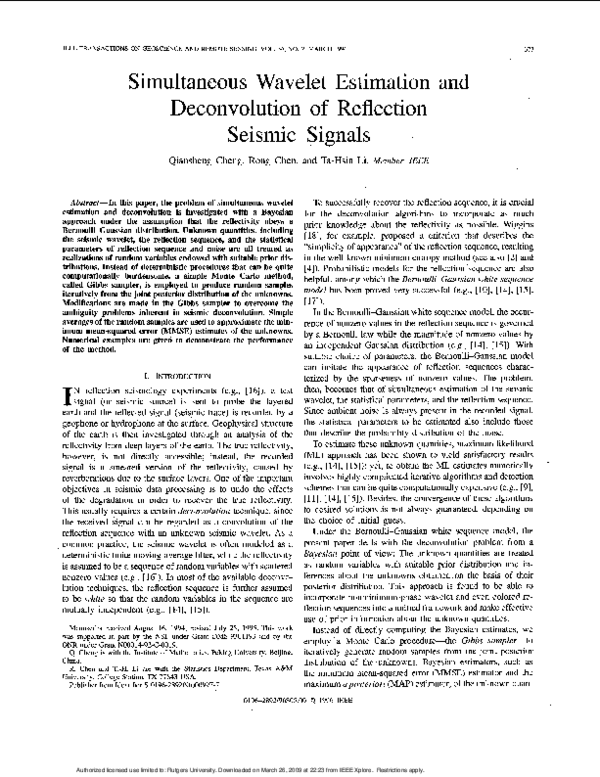 (PDF) Simultaneous wavelet estimation and deconvolution of reflection seismic signals