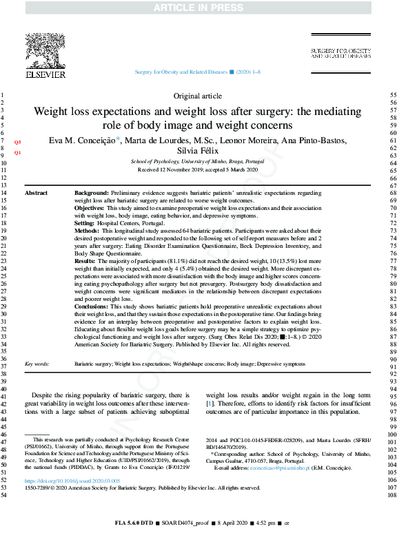 (PDF) Weight loss expectations and weight loss after surgery: the ...