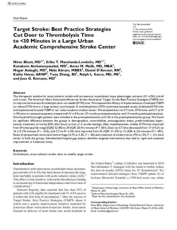 (PDF) Target Stroke: Best Practice Strategies Cut Door to Thrombolysis ...