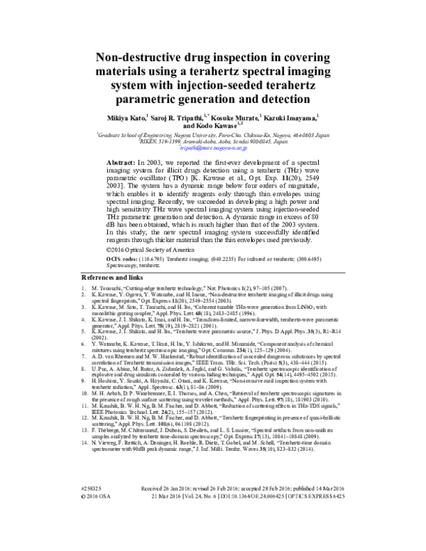 Pdf Non Destructive Drug Inspection In Covering Materials Using A Terahertz Spectral Imaging