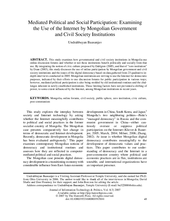 (PDF) Mediated Political and Social Participation: Examining the Use of ...