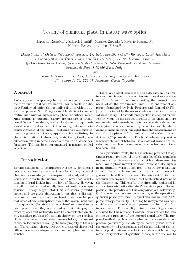 (PDF) Testing of quantum phase in matter-wave optics