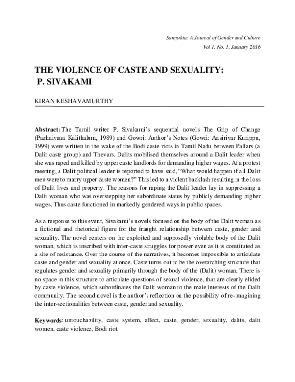 (PDF) The Violence of Caste and Sexuality: P. Sivakami