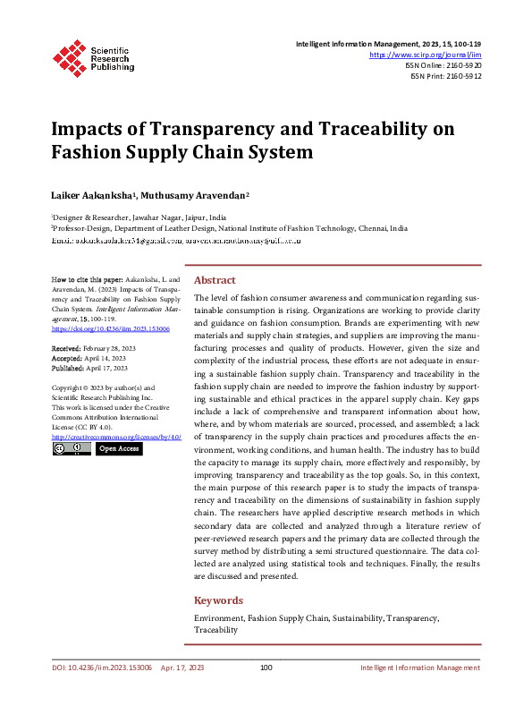 (PDF) Impacts of Transparency and Traceability on Fashion Supply Chain ...