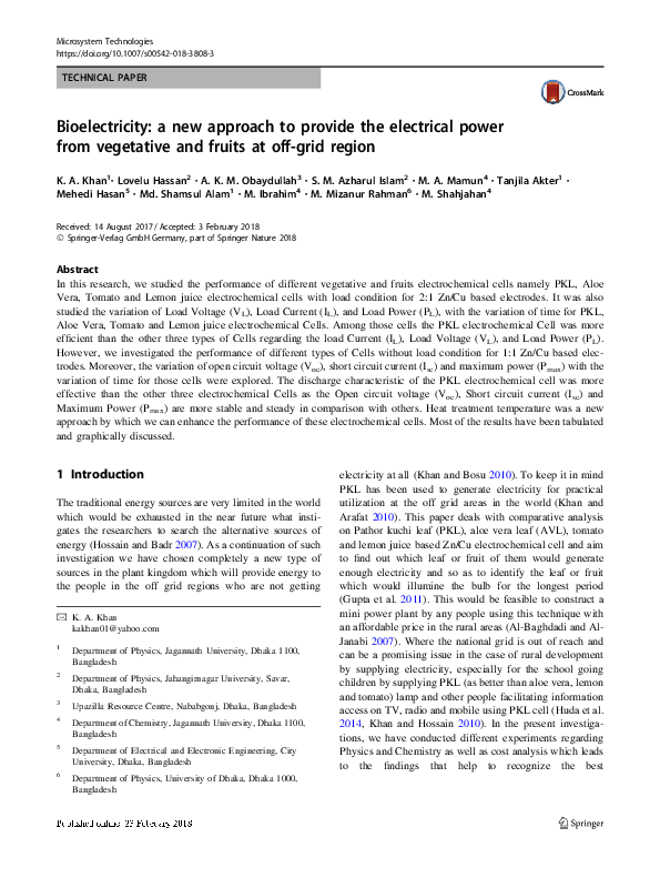 (PDF) Bioelectricity: a new approach to provide the electrical power ...