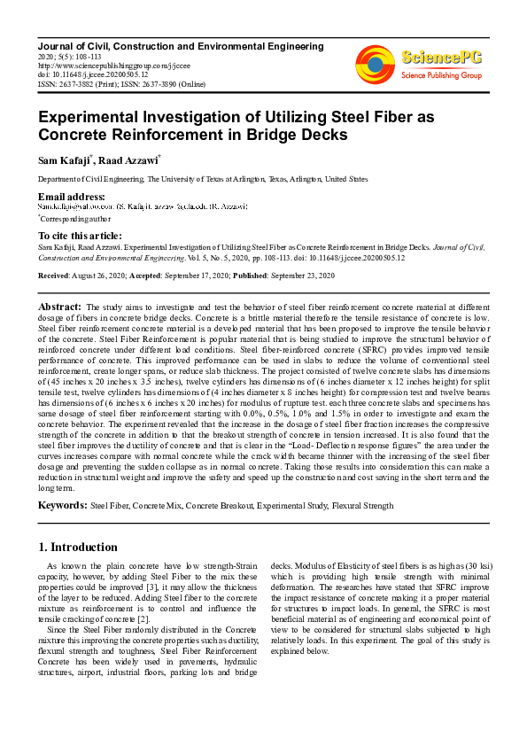 (PDF) Experimental Investigation of Utilizing Steel Fiber as Concrete Reinforcement in Bridge Decks