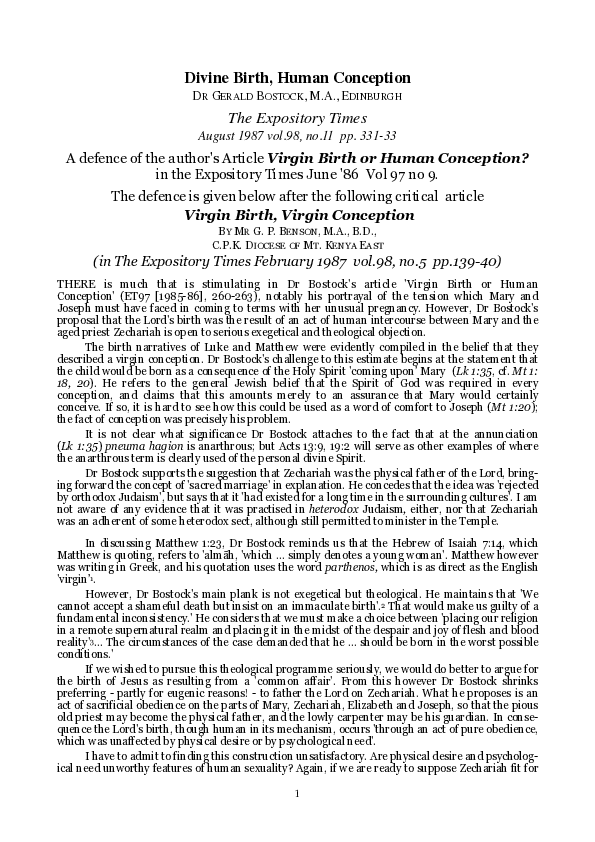 (PDF) Divine Birth, Human Conception