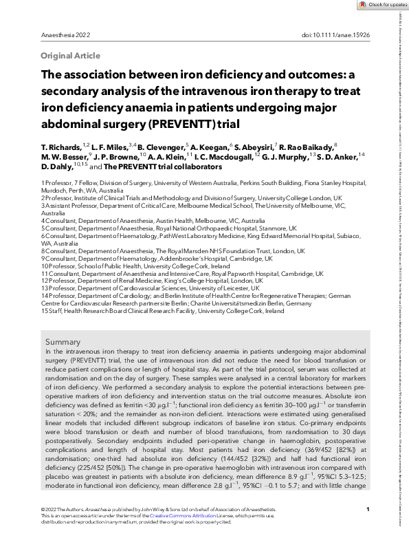 (PDF) The association between iron deficiency and outcomes: a secondary analysis of the ...