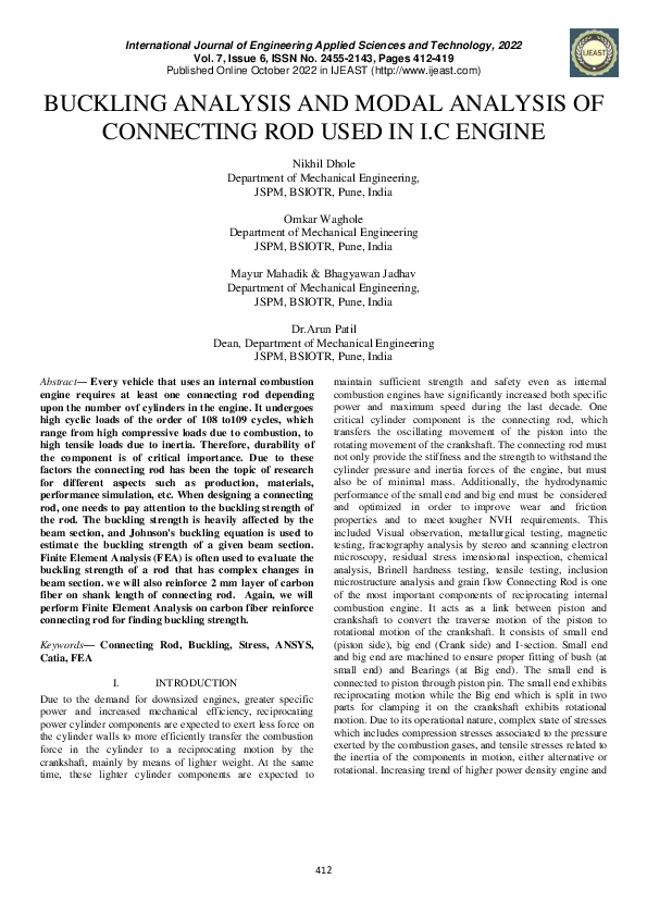 (PDF) Buckling Analysis and Modal Analysis of Connecting Rod Used in I ...