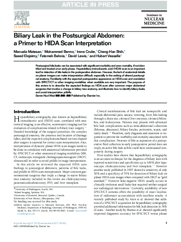 (PDF) Identifying Biliary Leaks via HIDA Scans