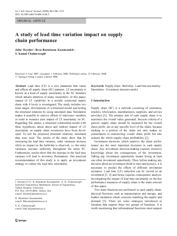 (PDF) A study of lead time variation impact on supply chain performance