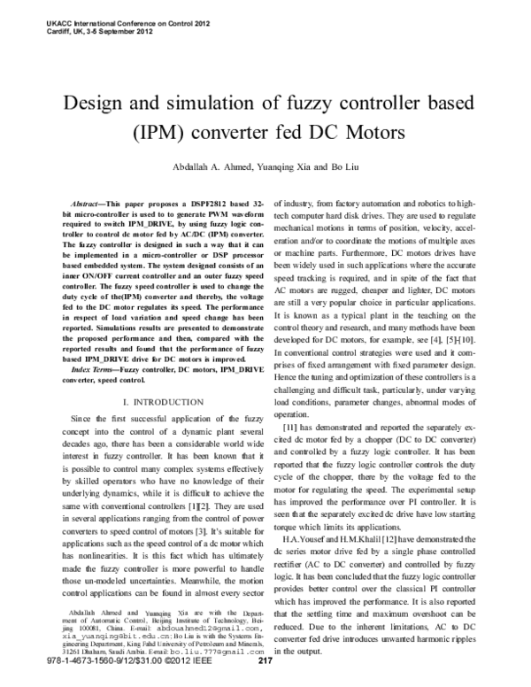 (PDF) Design and simulation of fuzzy controller based (IPM) converter fed DC Motors