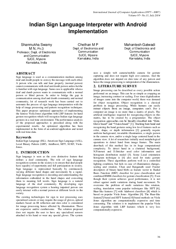 (PDF) Indian Sign Language Interpreter with Android Implementation