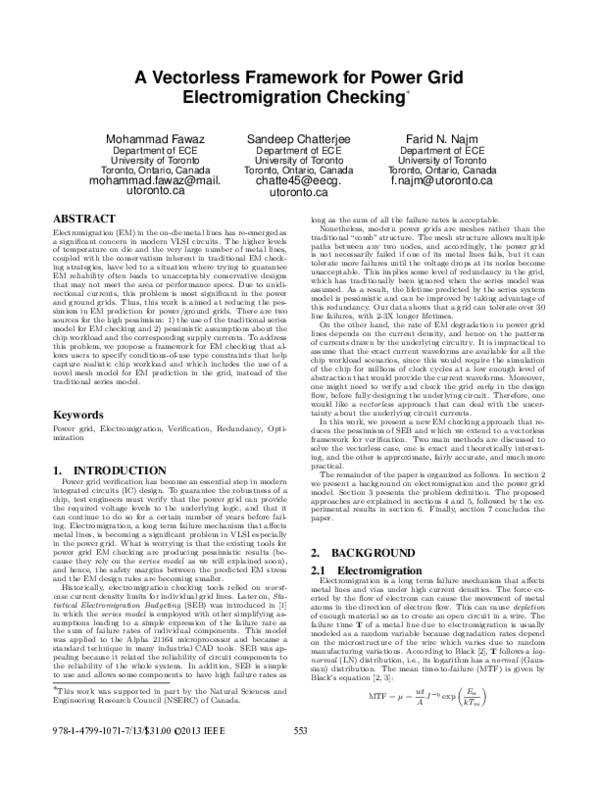 (PDF) A Vectorless framework for power grid electromigration checking