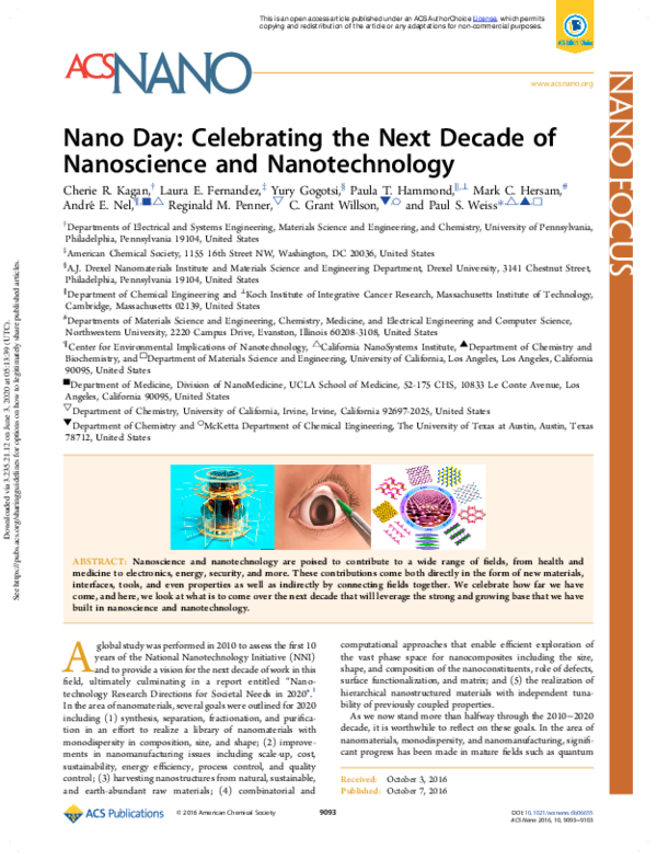 (PDF) Nano Day: Celebrating the Next Decade of Nanoscience and ...