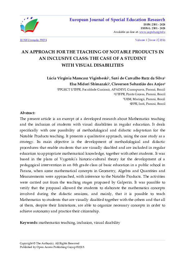 (PDF) An Approach For The Teaching Of Notable Products In An Inclusive ...