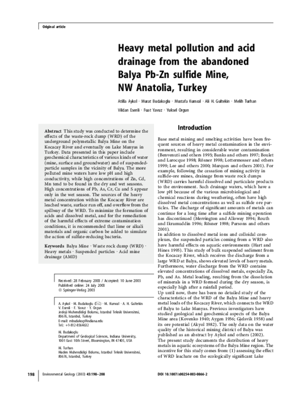 (PDF) Heavy metal pollution and acid drainage from the abandoned Balya ...