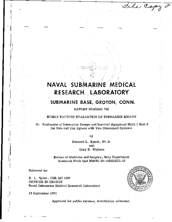(PDF) Human Factors Evaluation of Submarine Escape. IV: Evaluation of ...