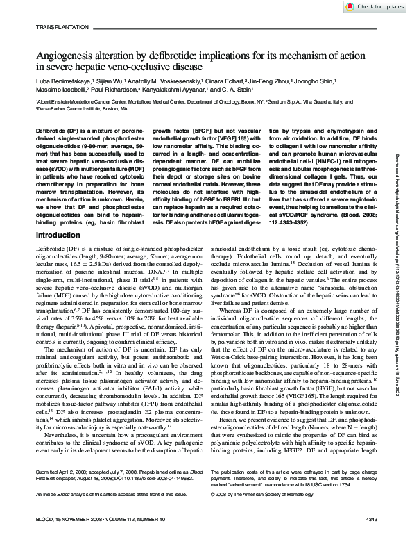 (PDF) Angiogenesis alteration by defibrotide: implications for its ...