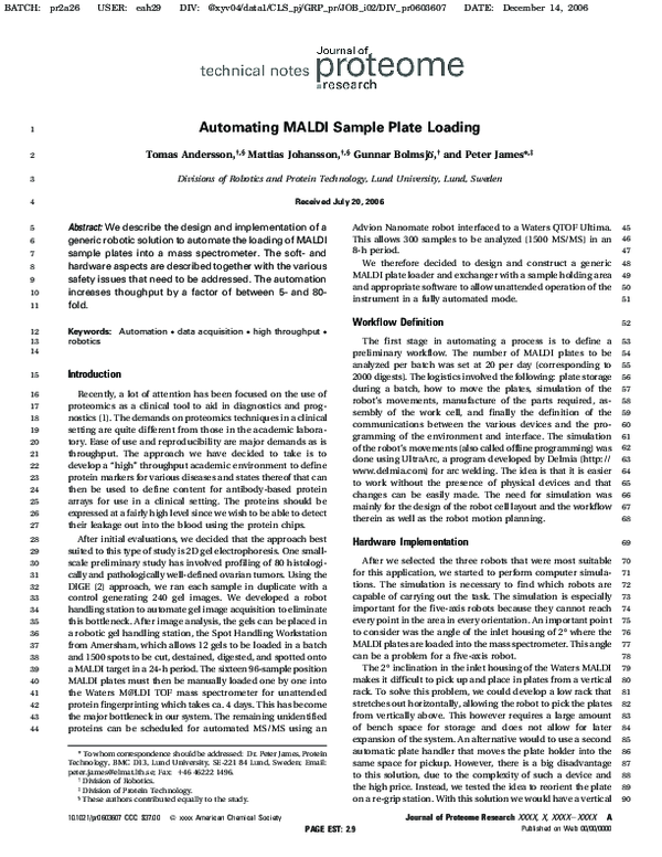 (PDF) Automating MALDI Sample Plate Loading