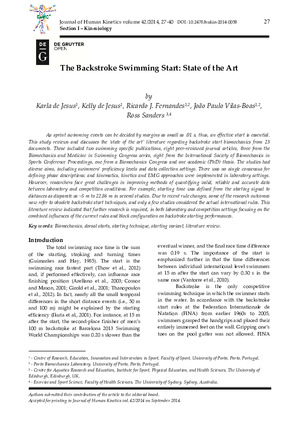 (PDF) The backstroke swimming start: state of the art